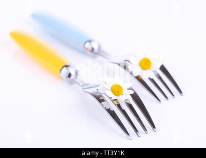 Forks with daisy flower, isolated on white Stock Photo - Alamy