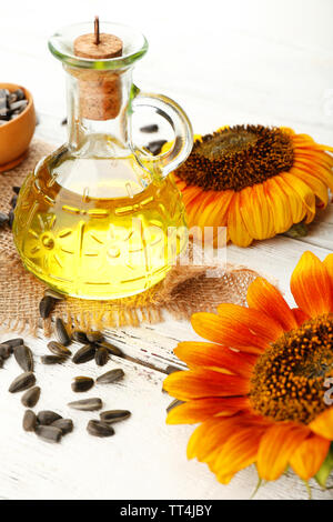 Bottle with fragrant sunflower oil and background with space for text ...