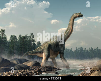 Brachiosaurus dinosaur in water - 3D render Stock Photo - Alamy