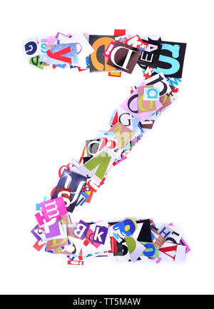 Paper cut letter Z. Old newspaper magazine cutouts on white background ...