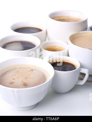 Lots of coffee cups on white background Stock Photo - Alamy