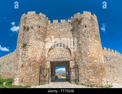 Entrance gates to the castle Samuil, located above Ohrid lake, Republic ...