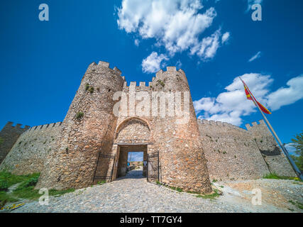 Entrance gates to the castle Samuil, located above Ohrid lake, Republic ...
