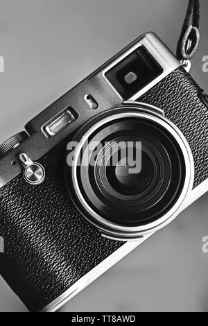 Retro camera in shades of grey, closeup Stock Photo - Alamy