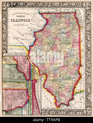Illinois state map showing counties. BARTHOLOMEW 1898 old antique chart ...