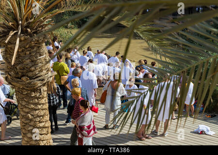 BETHABARA, ISRAEL- 25 NOVEMBER 2017: Pilgrims from different countries ...