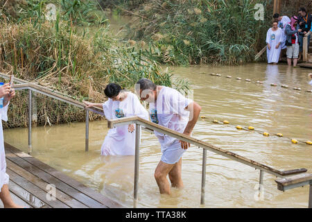 BETHABARA, ISRAEL- 25 NOVEMBER 2017: Pilgrims from different countries ...