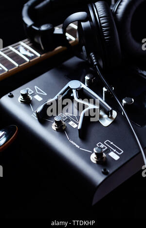 Multieffects Processor for Electric Guitar on black background Stock ...