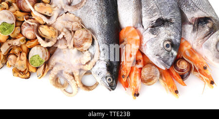 Fresh Mediterranean fish cocktail on white background, close up Stock ...