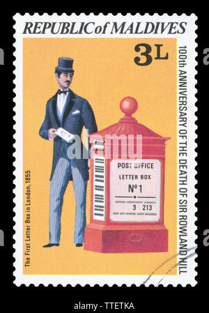 A postage stamp printed in the Maldives, is dedicated to the 100th ...