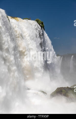 Beautiful landscape of big waterfall set on green atlantic rainforest ...