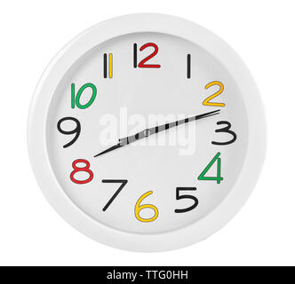 Round wall clock with colorful figures, isolated on white Stock Photo ...