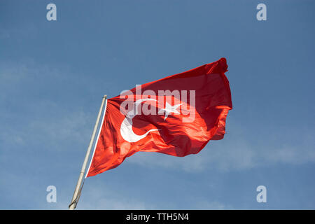 Turkish national flag hang on a pole in open air Stock Photo - Alamy