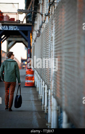 view of manhattan bridge pedestrian walkway (overpass over hudson river ...