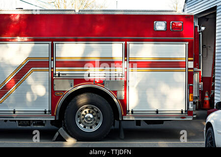 Fire Engine outside Fire station on St Martins, Isles of Scilly Stock ...