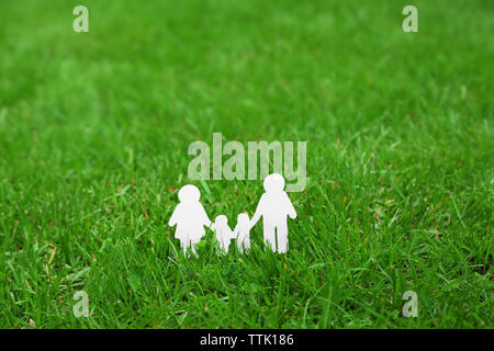 Wooden family shape on green grass background Stock Photo - Alamy