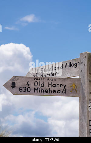 Footpath sign to Studland, Pool and Old Harry Rocks, Dorset, England ...