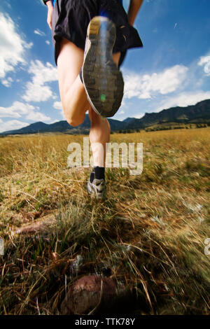 Sportsman running on field against bridge in city Stock Photo - Alamy