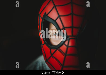 Boy with spiderman mask Stock Photo - Alamy