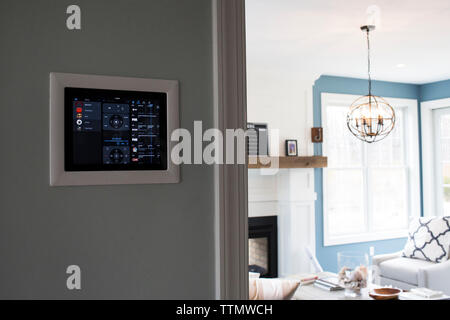 panel modern communication equipment with light from the display at ...