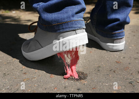 Chewing gum stuck to a shoe in Dublin Stock Photo - Alamy