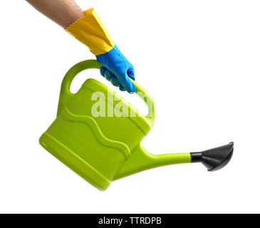 Hand holding watering can isolated on white Stock Photo - Alamy