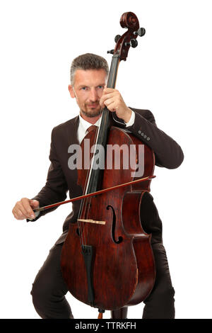Man playing cello on white Stock Photo - Alamy