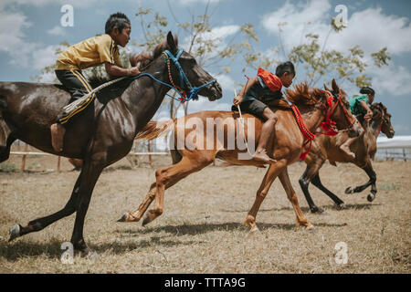 Children riding racehorses during horse racing Stock Photo - Alamy