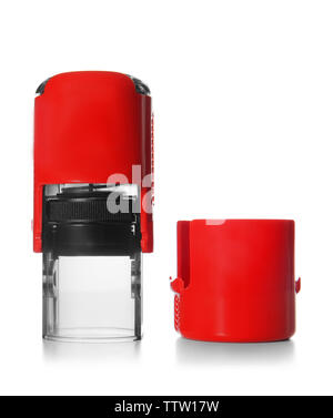 Self-inking red stamp on white background Stock Photo - Alamy