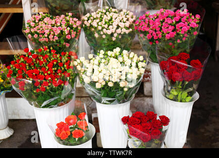 Fresh flowers on display outdoors Stock Photo - Alamy