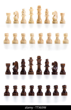 wooden chess set lined up in rows isolated Stock Photo - Alamy