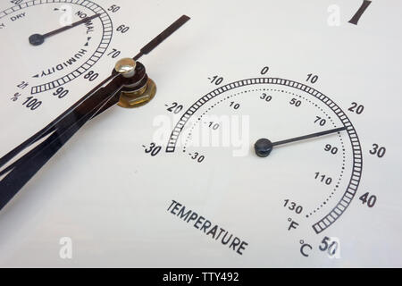 Humidity and weather conditions concept. Face of analog humidity ...