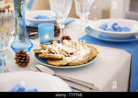 Table setting for Hanukkah celebration, closeup Stock Photo - Alamy