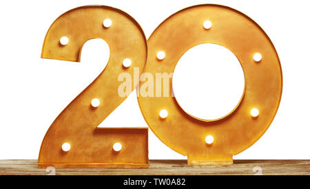 Big plastic numbers with shining light bulbs Stock Photo - Alamy