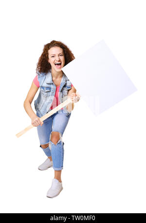 woman with poster protesting on demonstration Stock Photo - Alamy