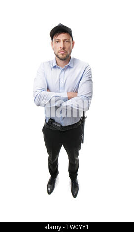 Police cap and baton on white background Stock Photo - Alamy