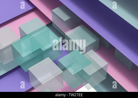 Colorful paper pieces combined with squares, three-dimensional ...