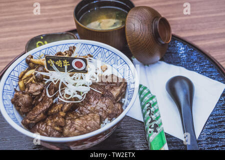 Wagyu Karubi Don waygyu beef rice bowl set meal served with miso soup ...