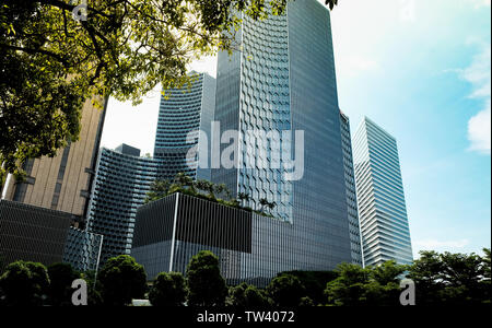 Duo towers in Singapore Bugis district. Modern skyscrapers of ...