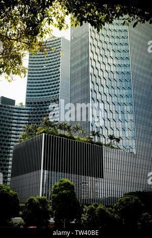 Duo towers in Singapore Bugis district. Modern skyscrapers of ...
