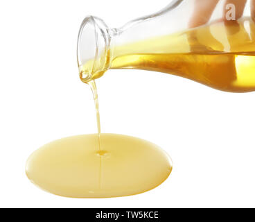 Spilling cooking oil on white background Stock Photo - Alamy