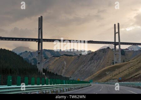 Guozigou bridge in the mountains, Xinjiang Stock Photo - Alamy
