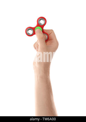 Man rolling modern spinner, isolated on white Stock Photo - Alamy
