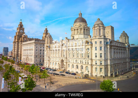 Liverpool, UK - May 17 2018: Bronze statue of the Beatles stands at the ...