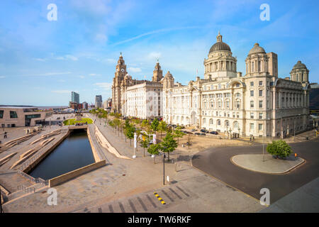 Liverpool, UK - May 17 2018: Bronze statue of the Beatles stands at the ...