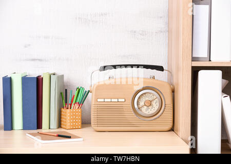 Stylish radio receiver on office table Stock Photo - Alamy