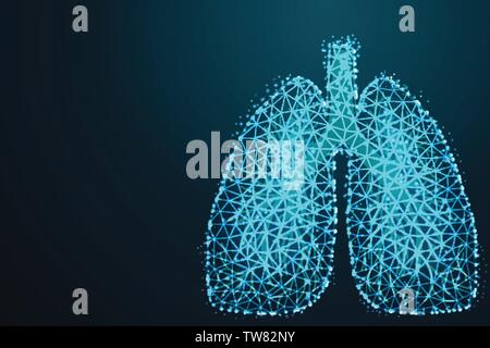 Lungs 3d low poly symbol with connected dots for blue landing page ...
