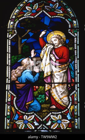 Stained glass window, Mary Magdalan at the foot of the cross, St Peter ...