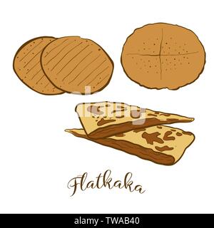 Flatkaka bread vector drawing. Food sketch of Flatbread, usually known ...