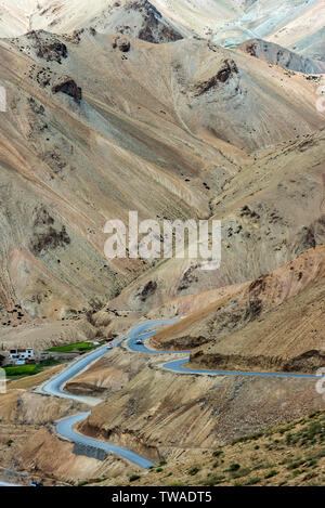 dangerous curvy road with steep cliffs and river in Himachal Pradesh ...